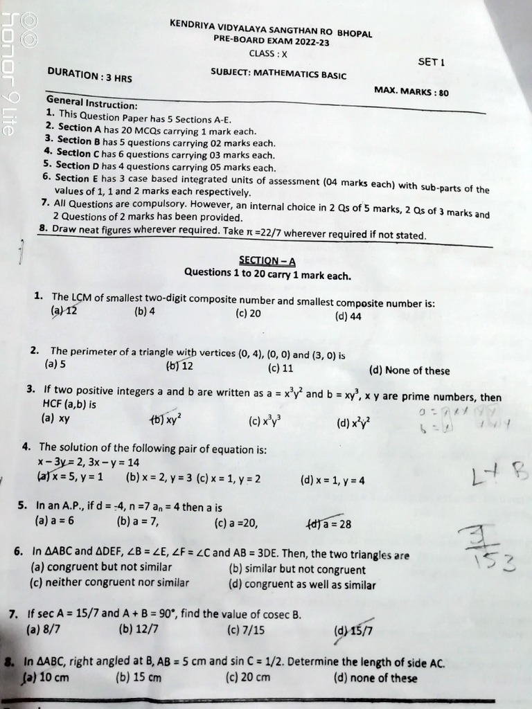 Maths Pre-Board 1 (Basic) Questions Paper | PDF