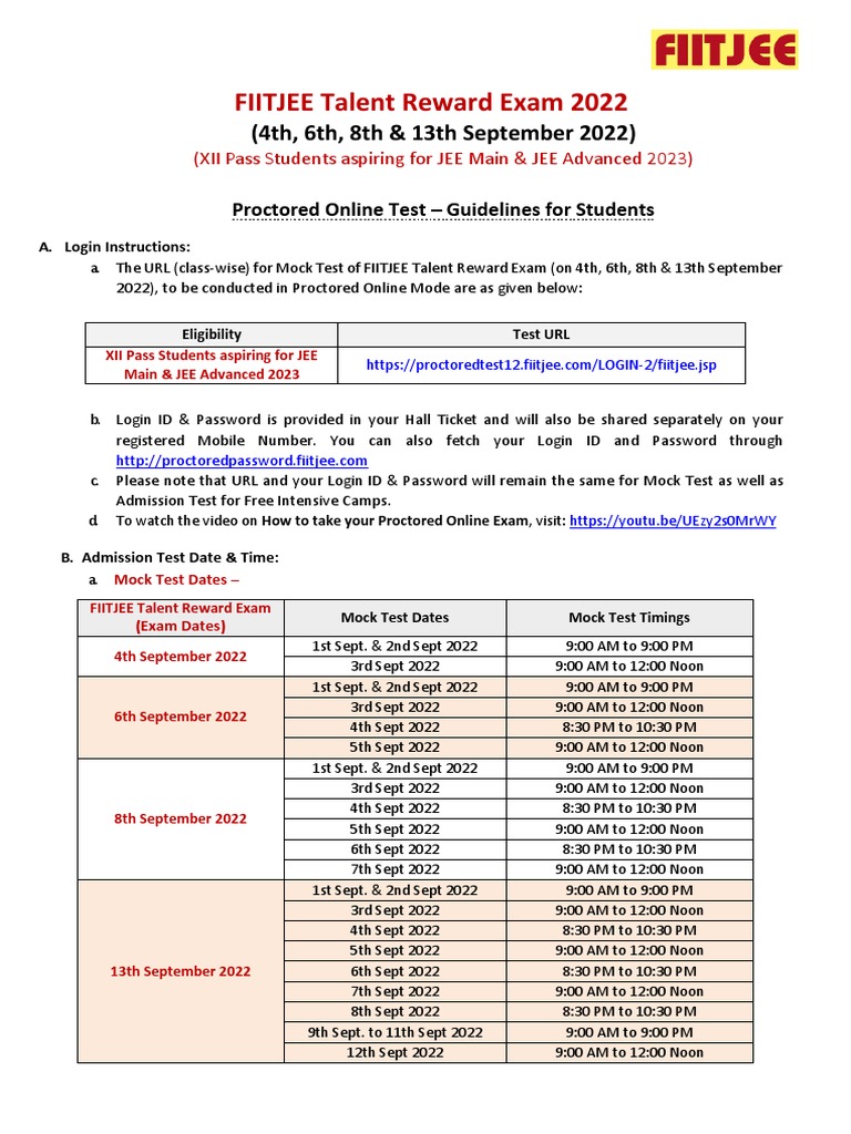 FIITJEE Talent Exam 2022 Guidelines | PDF | Mobile Device | Desktop ...