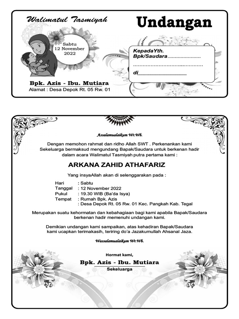 Undangan Walimatul Tasmiyah | PDF