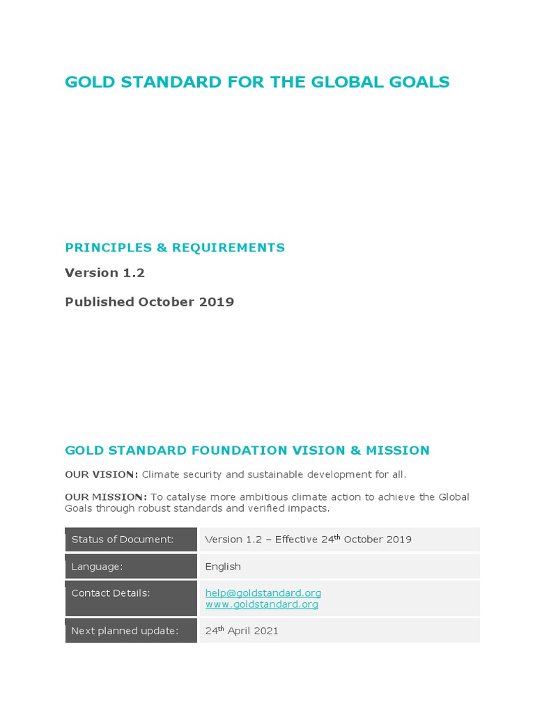 Gold Standard for the Global Goals: Principles & Requirements Version 1.2 | PDF | Verification ...