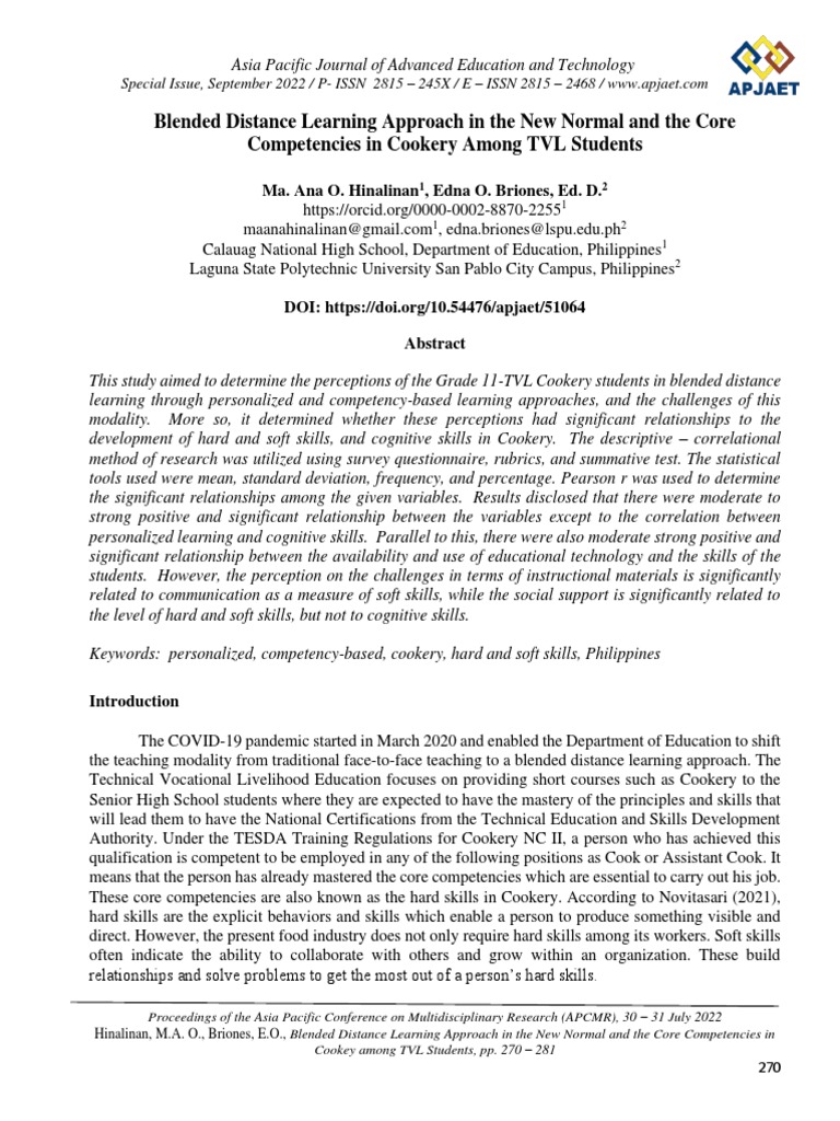 Blended Distance Learning Approach In The New Normal And The Core