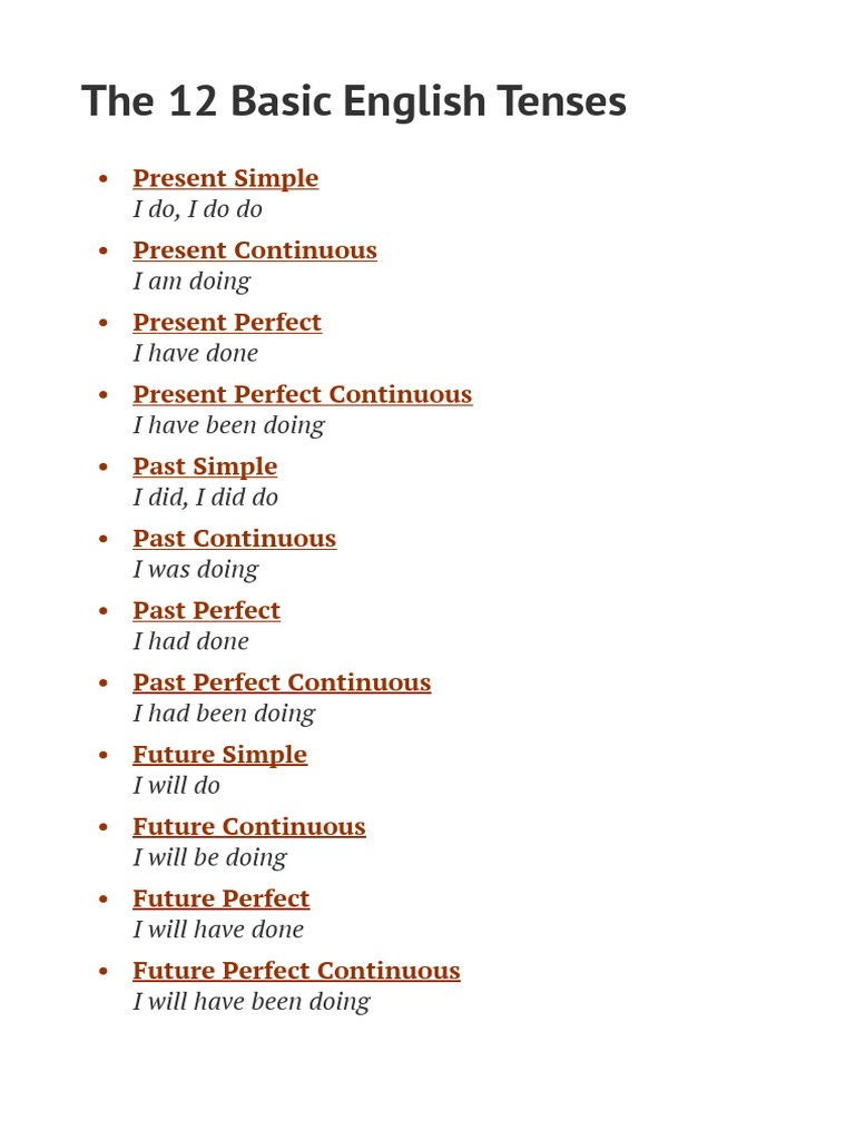 The 12 Basic English Tenses | PDF