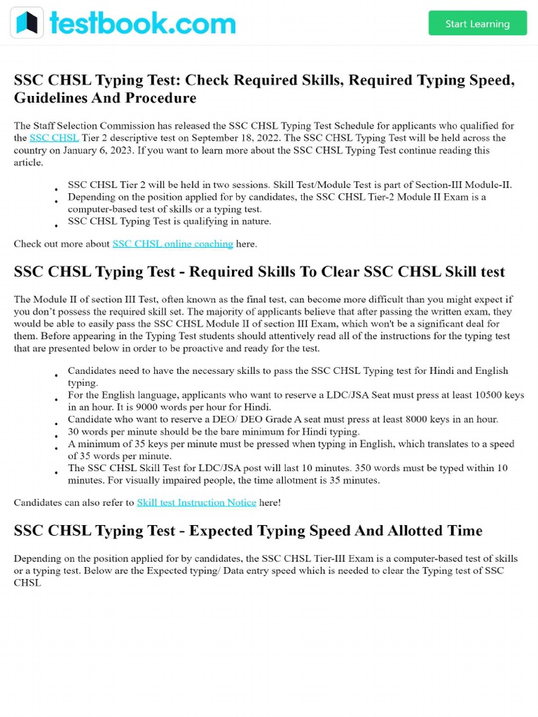SSC CHSL Typing Test - Check Required Skills, Required Typing Speed ...
