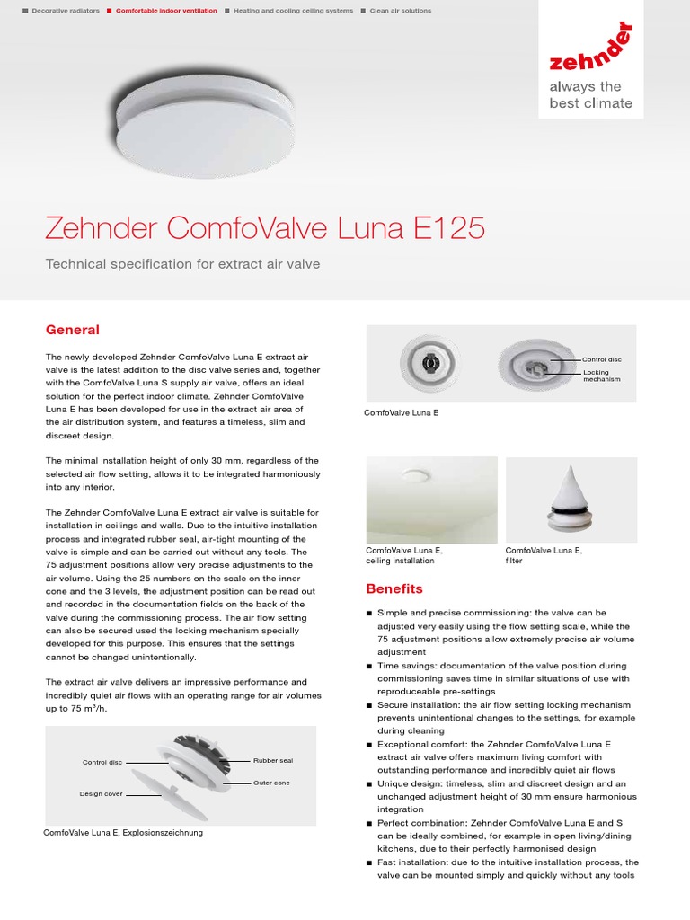 Zehnder - CSY - ComfoValve Luna - TES - SI - en | PDF | Valve | Temperature