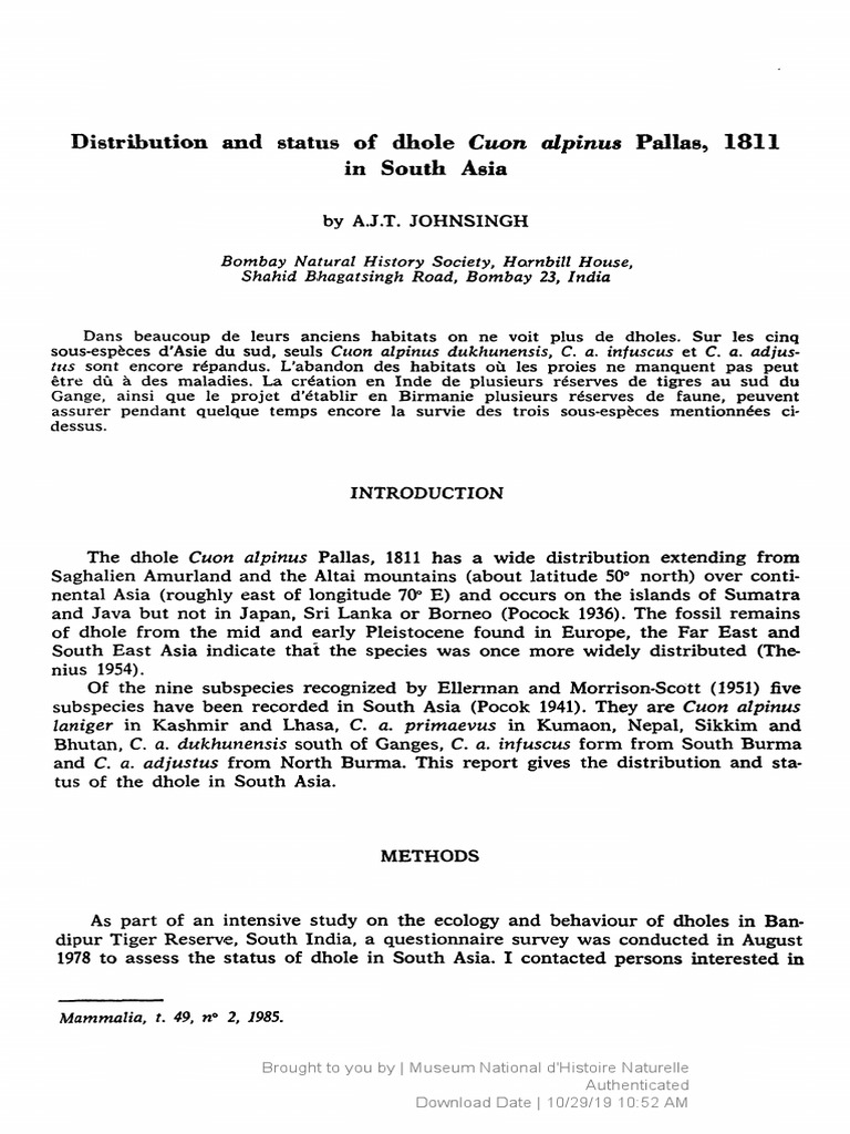 Distribution and Status of Dholes in South Asia | PDF | Tiger ...