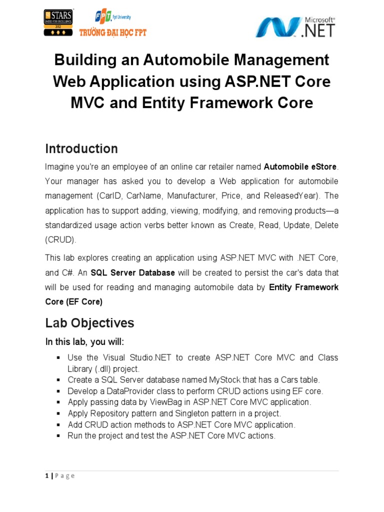 Building A Full Stack Web Application For Automobile Management Using Aspnet Core Mvc Entity