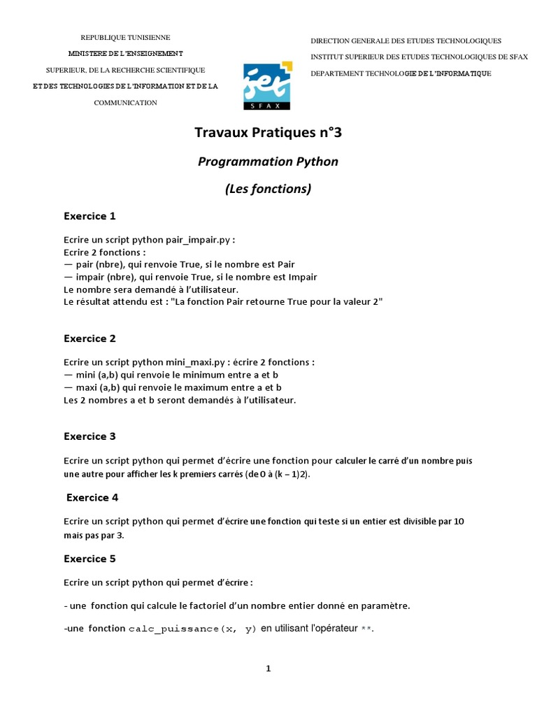 Travaux Pratiques N 3 Les Fonctions Py | PDF | Python (Langage de ...
