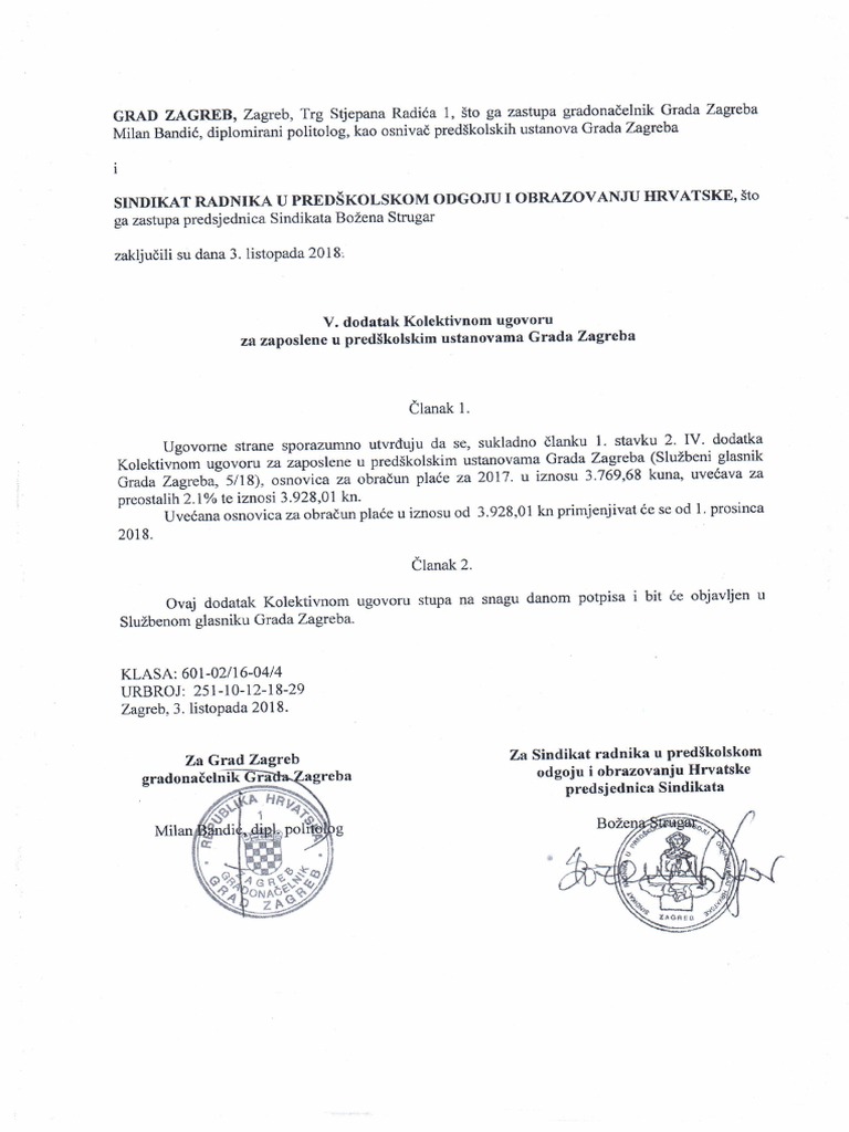 V. Dodatak Kolektivnom Ugovoru | PDF