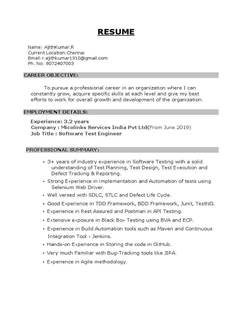 AjithKumar Resume-1 | PDF | Software Testing | Selenium (Software)