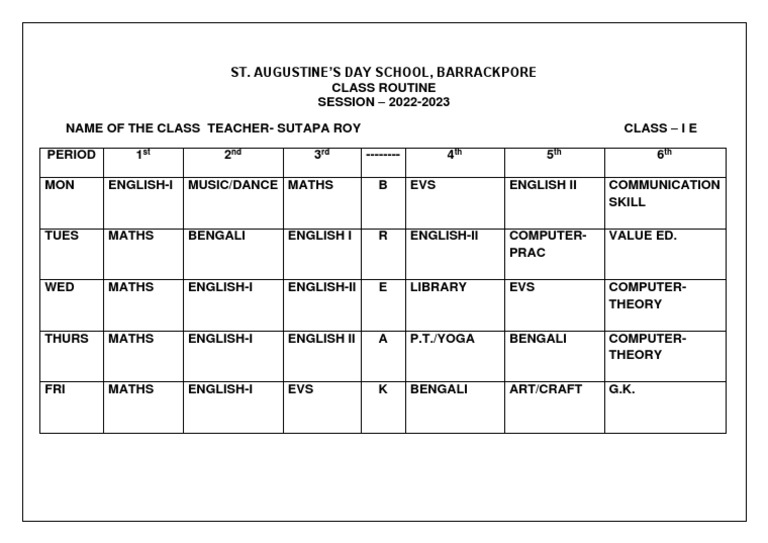 Class Routine 1 E Pdf