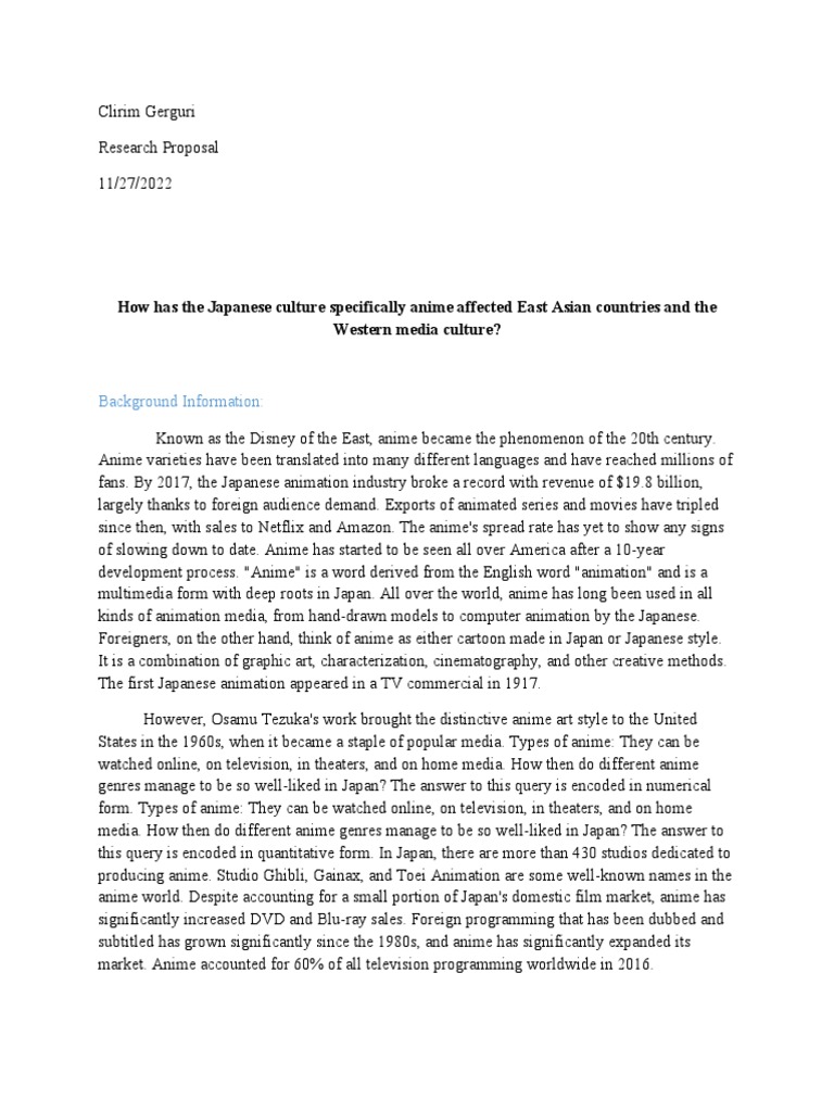 Research Proposal | PDF | Anime | Animation