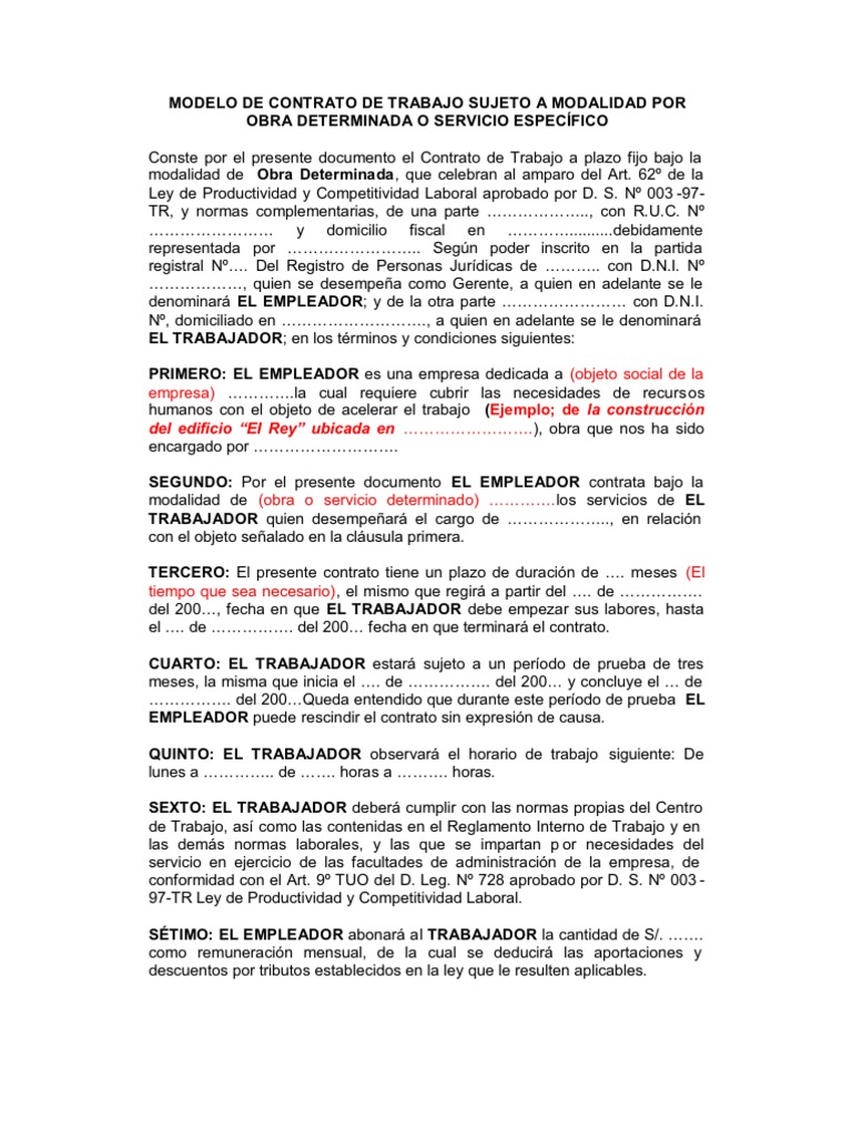 Contrato Obra Determinada | PDF