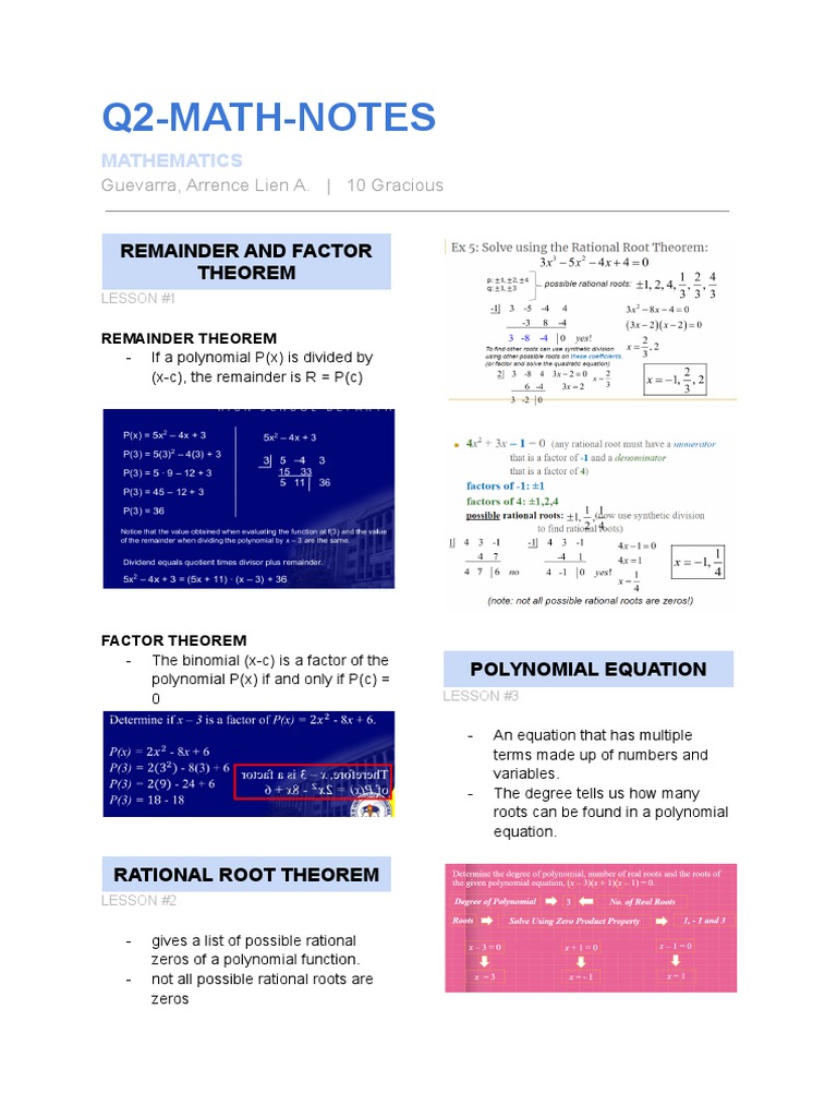 q2 Math Notes | PDF | Polynomial | Circle