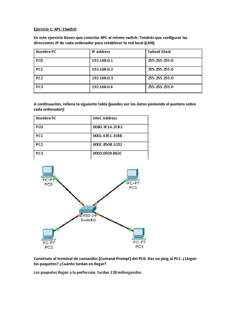 Tema 3- Ejercicio Switch-Hub | PDF | Dirección IP | Redes de computadoras