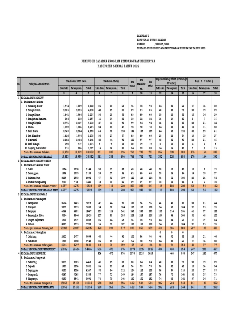 Data Sasaran Penduduk Tahun 2022 | PDF