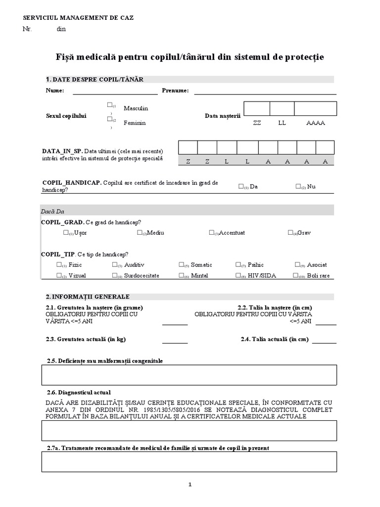 Fisa Medicala Pentru Copil | PDF