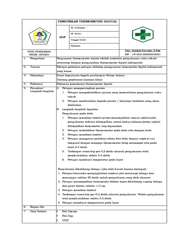 Sop Pengunaan Termometer Digital | PDF