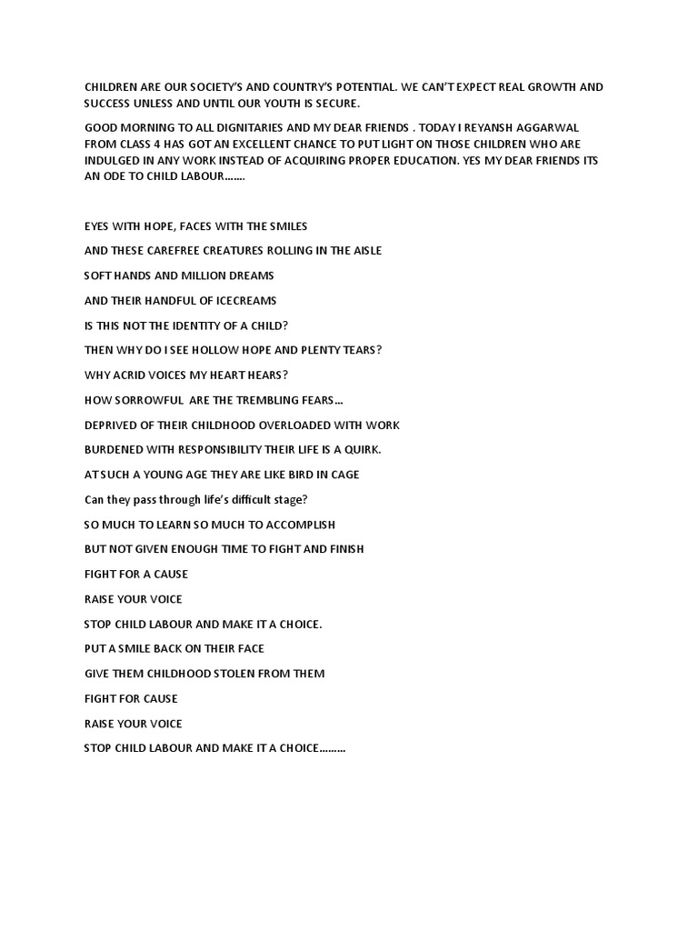 Poem On Child Labour | PDF