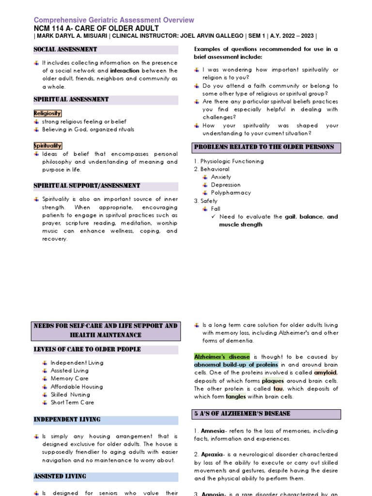 Care of Older Adult Full Notes For Final Exam | Download Free PDF ...