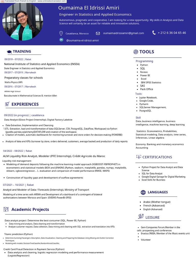 CV English | PDF | Data Analysis | Statistics