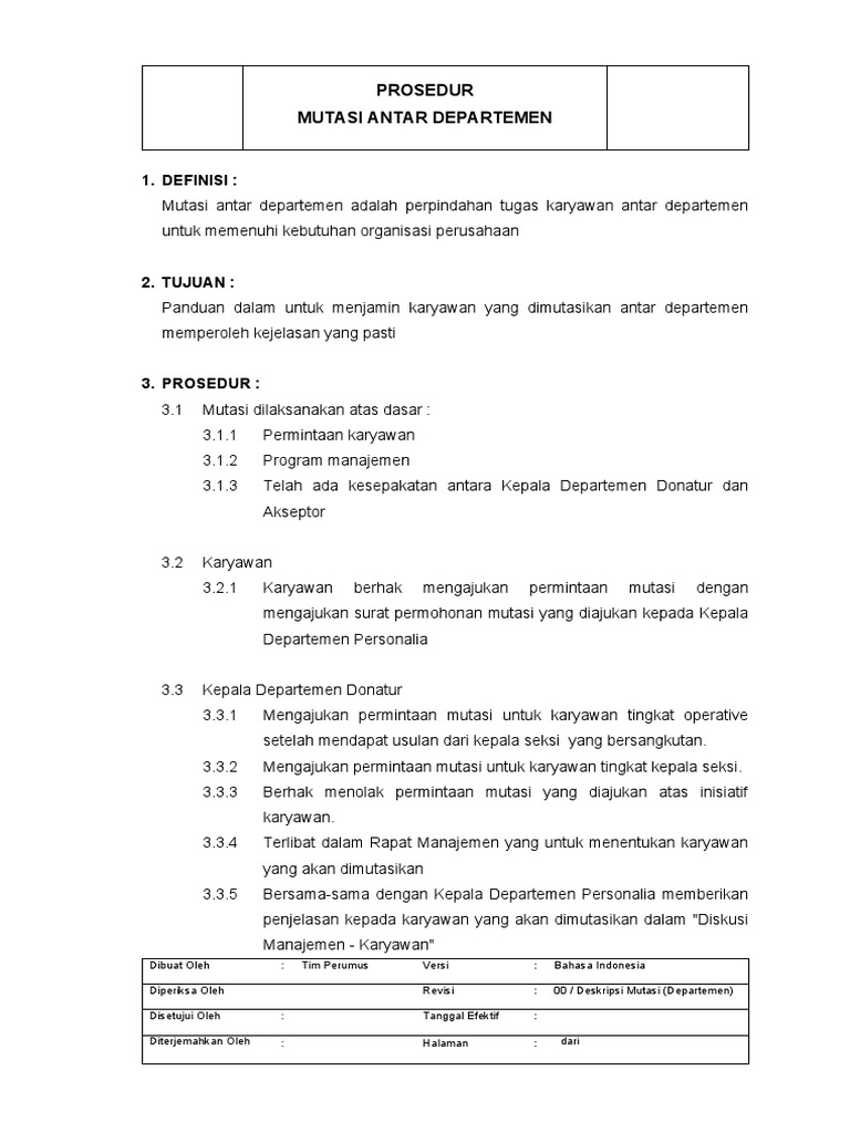 Prosedur Mutasi Karyawan Antar Departemen | PDF