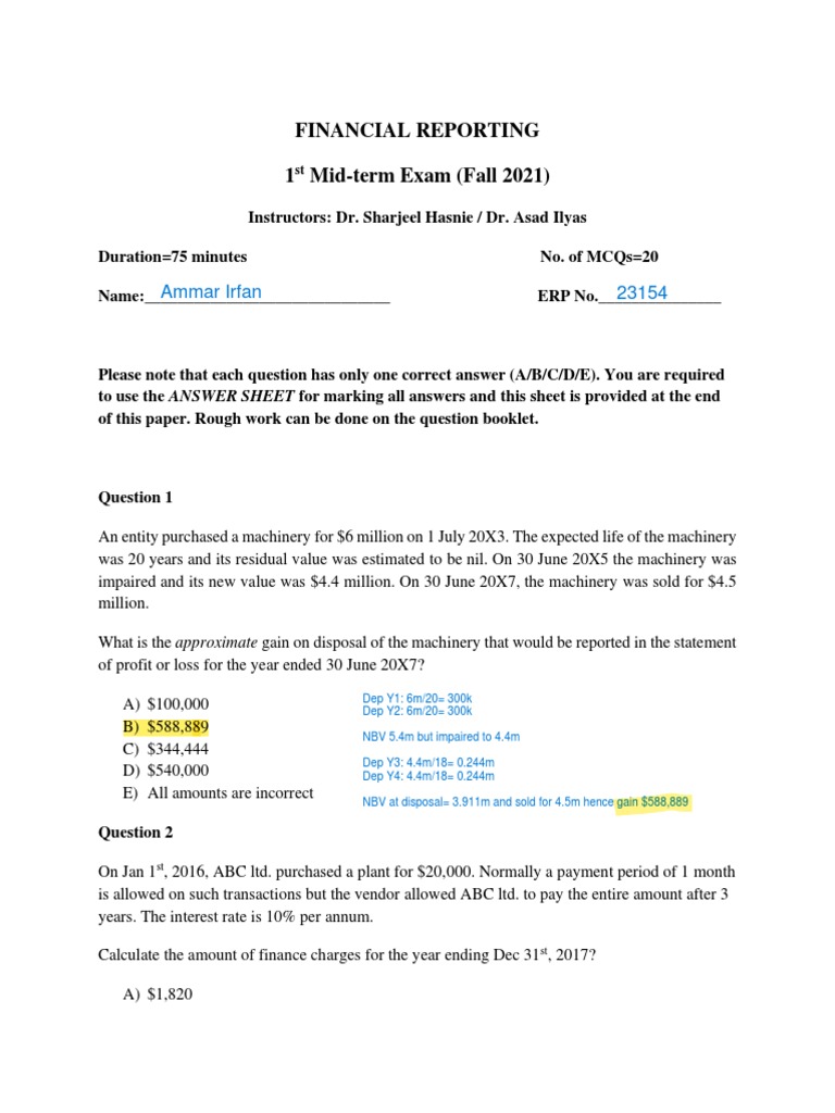 Midterm Solved 2 | PDF | Depreciation | Financial Accounting