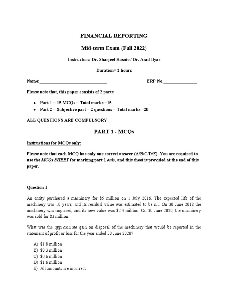Term Exam - Paper | PDF | Depreciation | Corporations