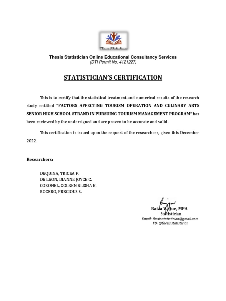 Certificate of Statistician Elisha Coleen Coronel | PDF