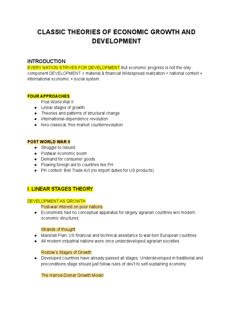 Classic Theories of Economic Growth and Development | PDF | Economic ...