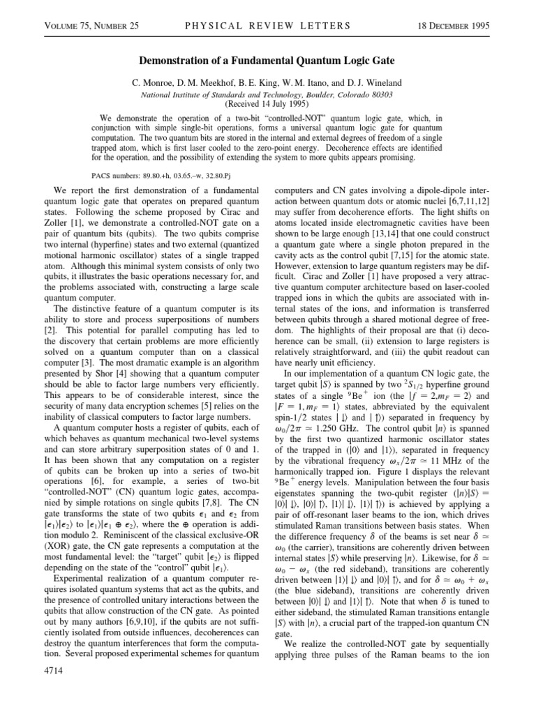 Demonstration of A Fundamental Quantum Logic Gate | PDF | Quantum ...