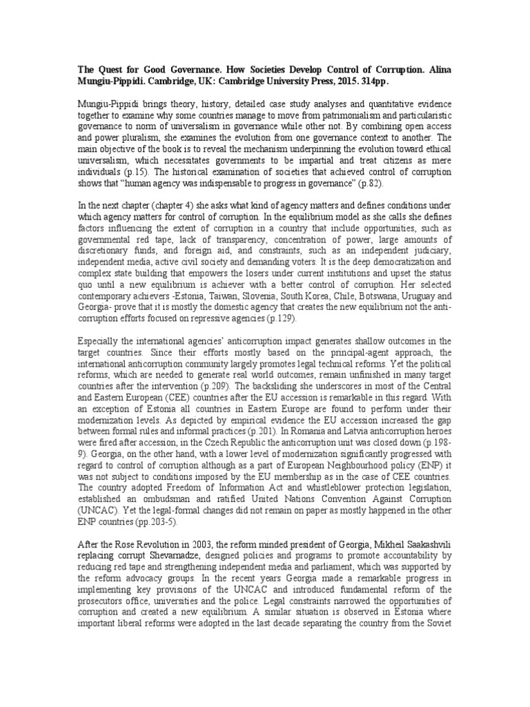 The Questfor Good Governance | PDF | Political Corruption | Governance