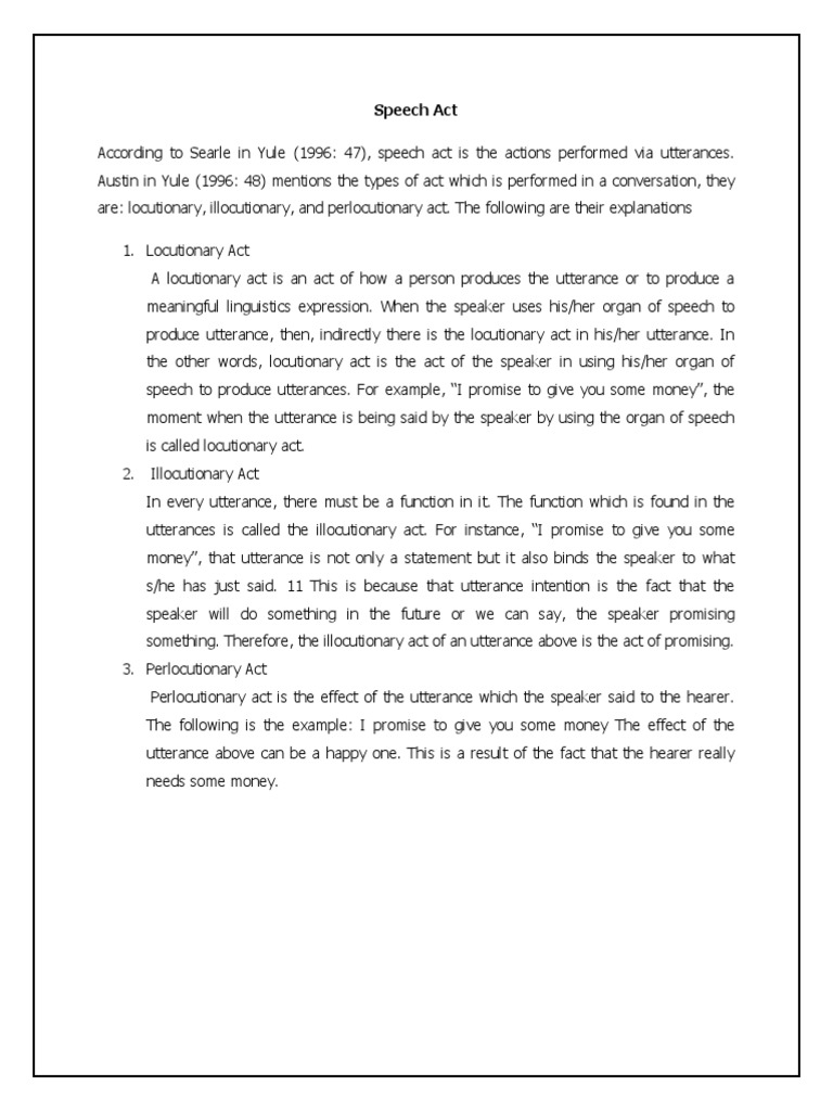 Speech Act and Its Classifications | PDF