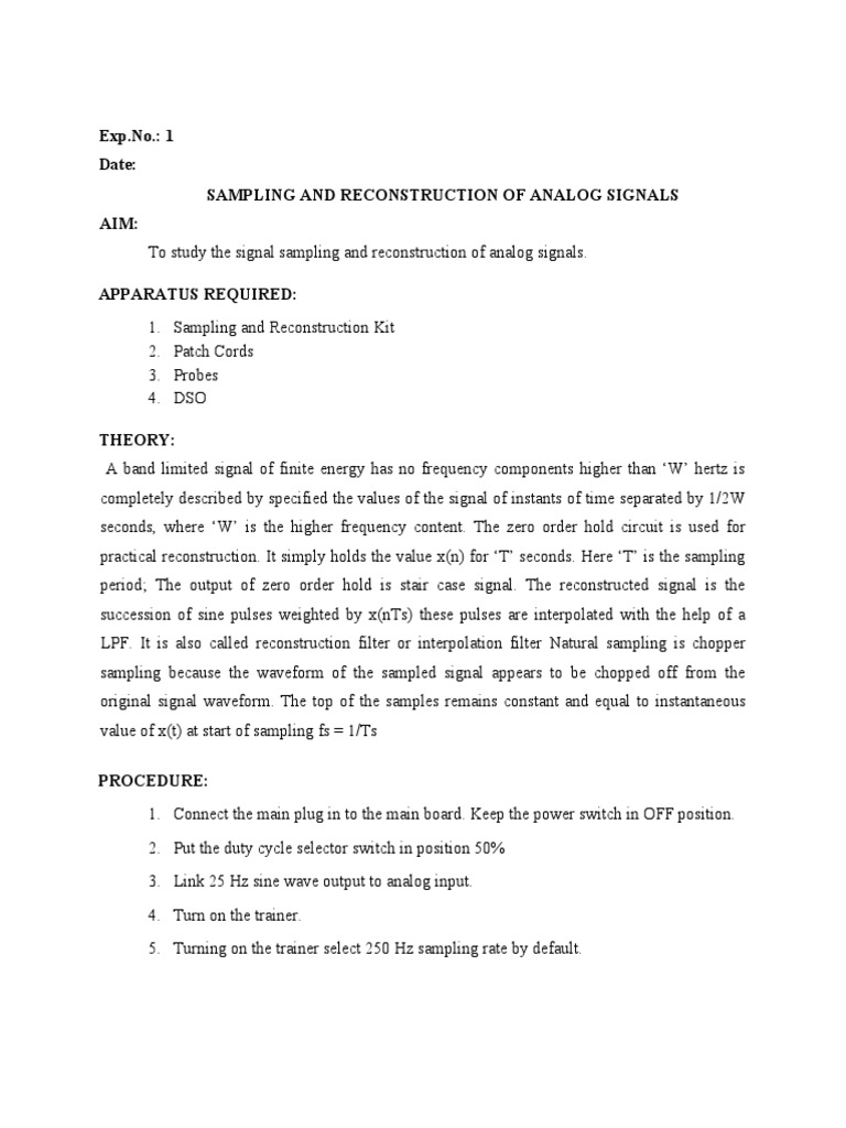 Sampling and Reconstruction | PDF | Sampling (Signal Processing ...