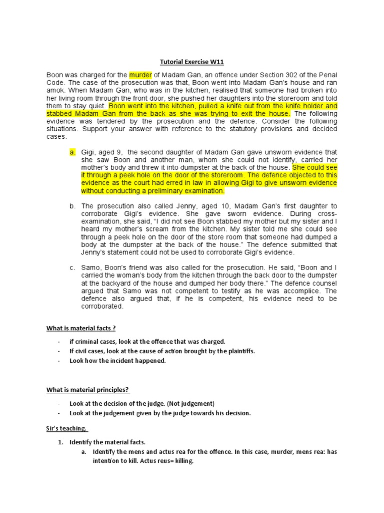 Tutorial Exercise (Evidence) | PDF | Witness | Evidence (Law)