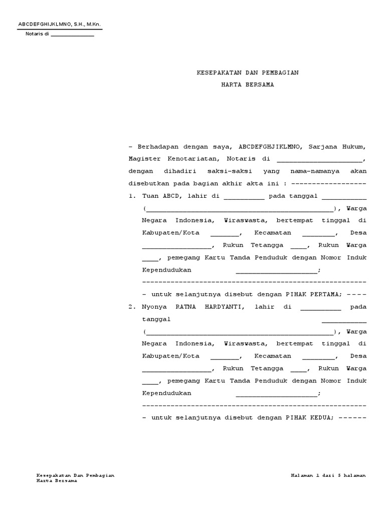 Draft Akta Setelah Perceraian | PDF