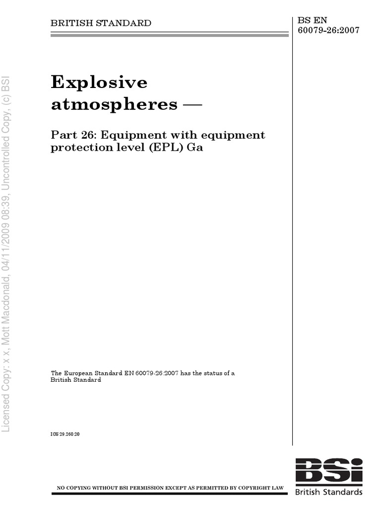 BS EN 60079-26-2007 - Explosive Atmospheres - Part 26 - Equipment With ...