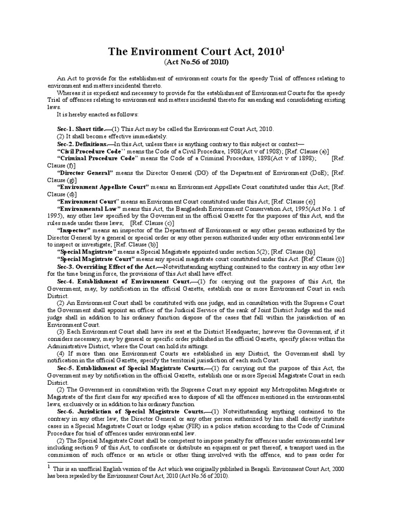 Environment Court Act Summary | PDF | Criminal Procedure In South Africa | Magistrate