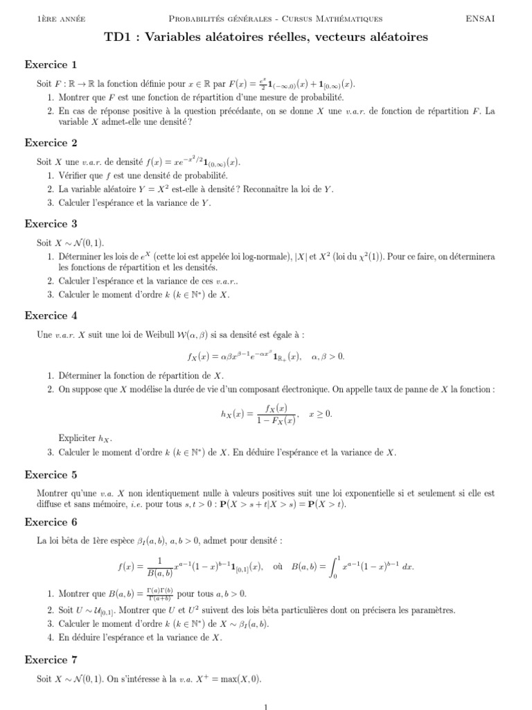 TD Proba Correction | PDF | Variance (mathématiques) | Variable aléatoire à densité