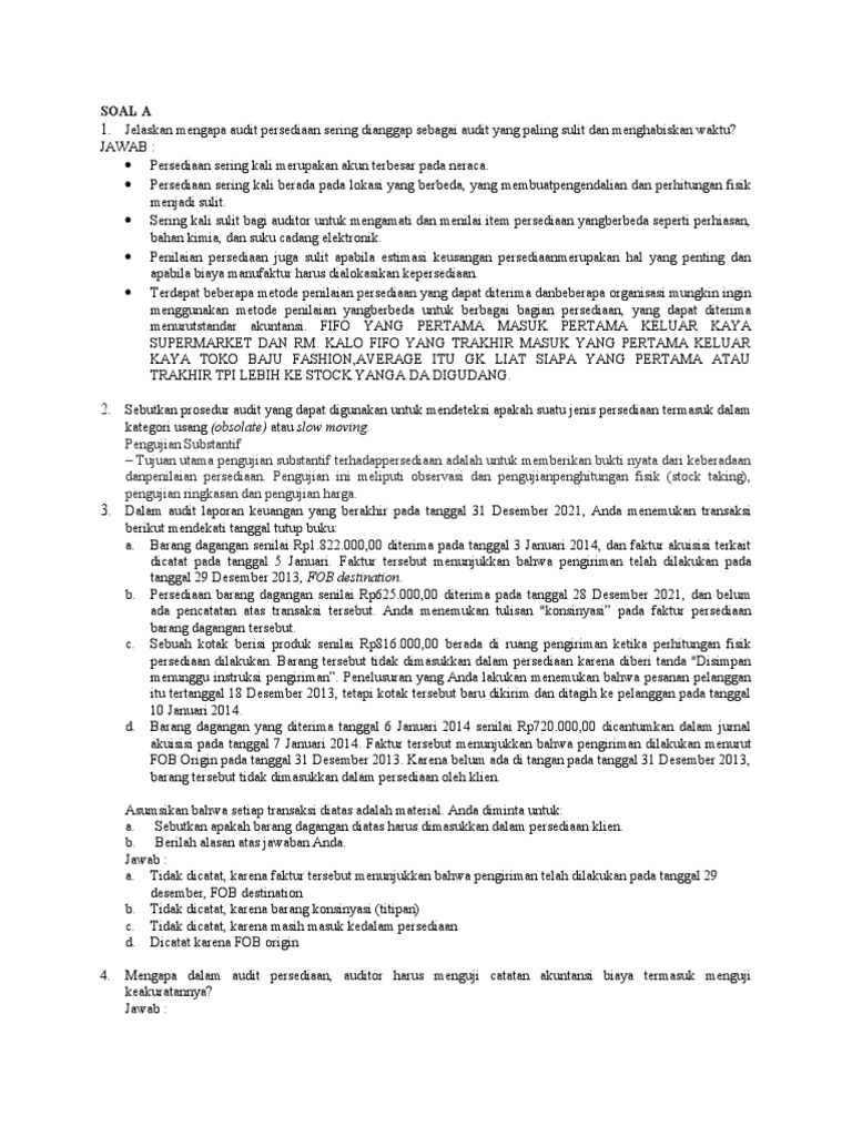 Latihan Soal Audit Persediaan | PDF