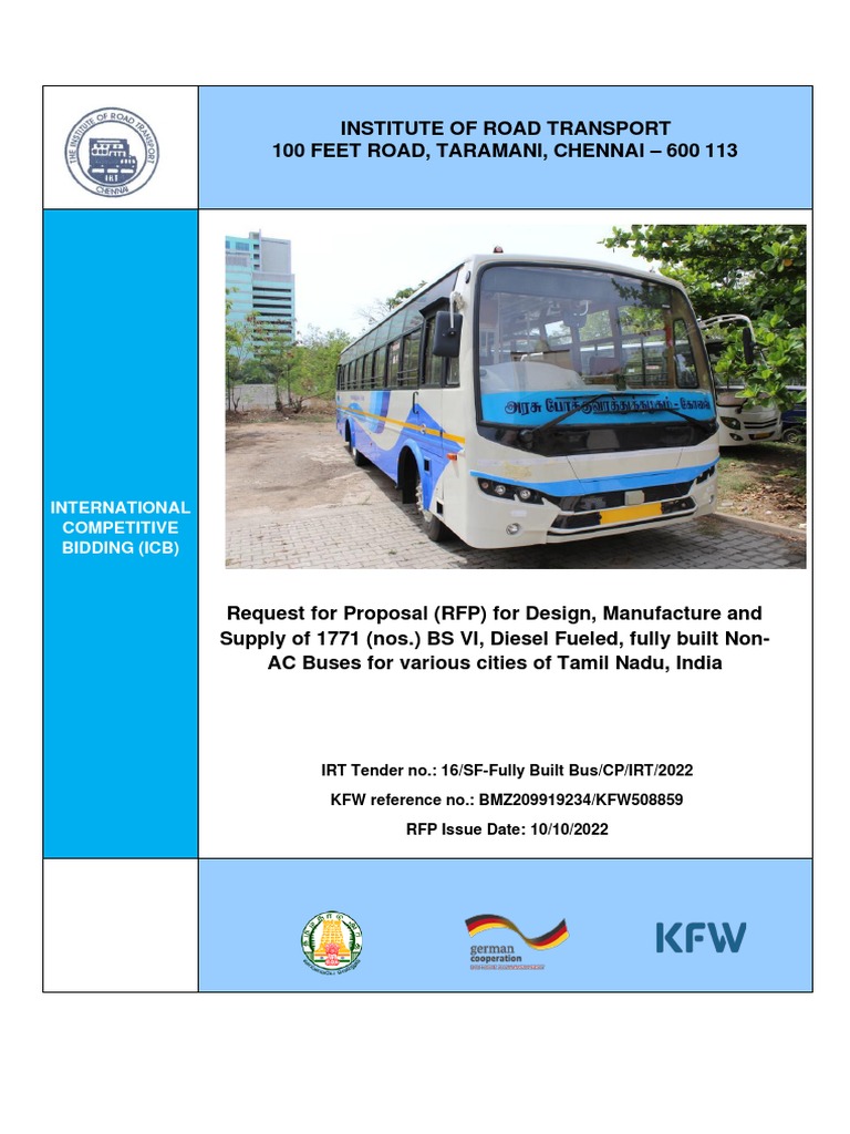 TN Bus Tender 2022 - TD Irt205138 RFP 1771 Diesel Bsvi Standard Floor Document | PDF | Bus ...