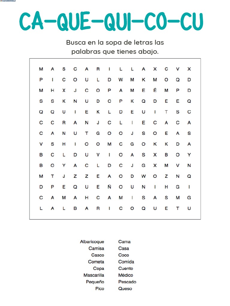 Sopa Letra Ca, Que, Qui, Co, Cu | PDF