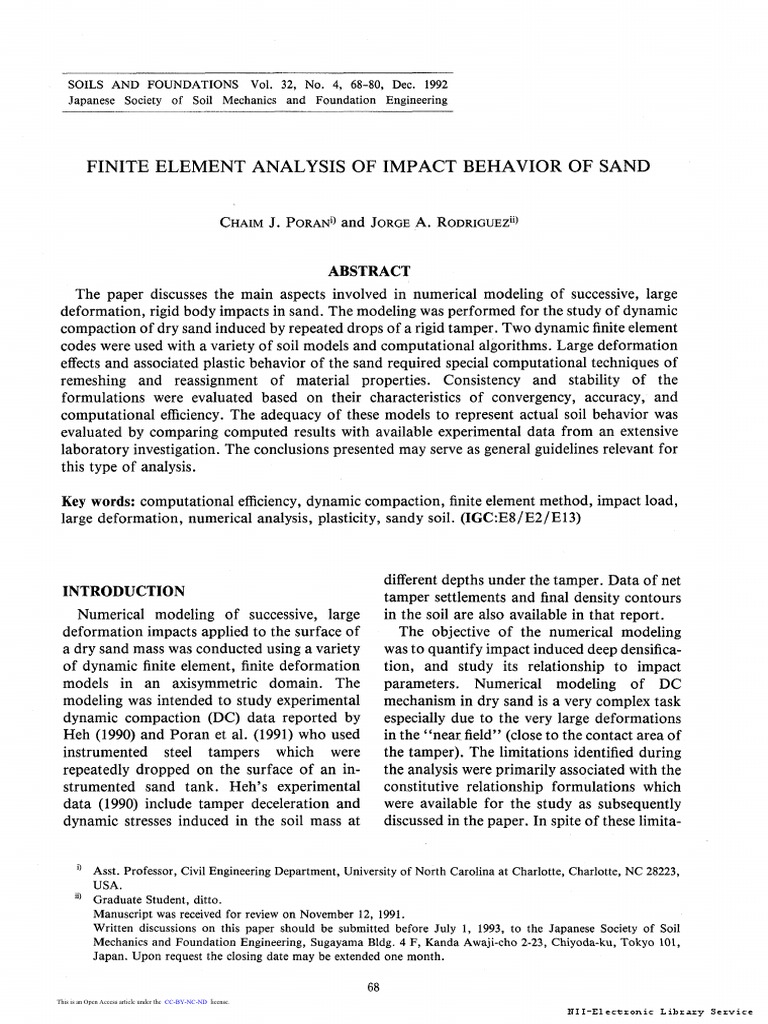 Finite Element Analysis of Impact Behavior of Sand 1992 Soils and ...