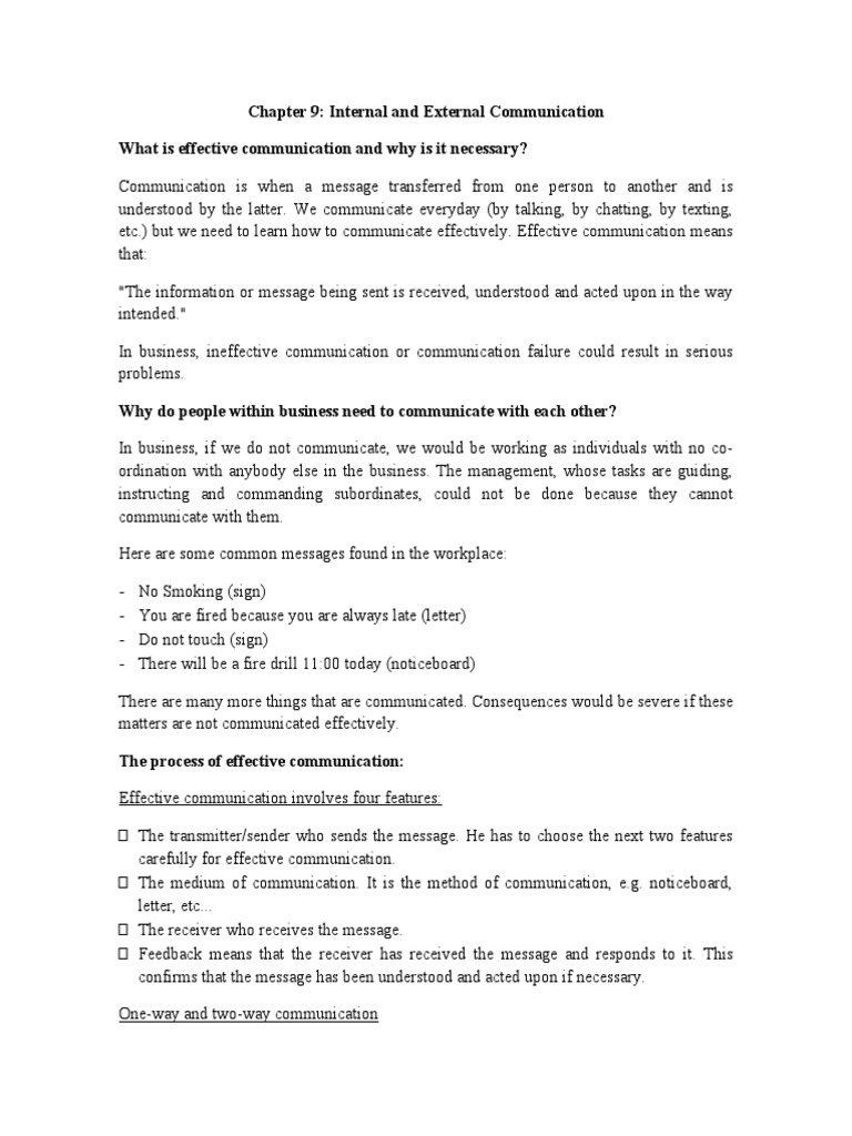 Chapter 9 - Internal and External Communication-1 | PDF | Communication | Information