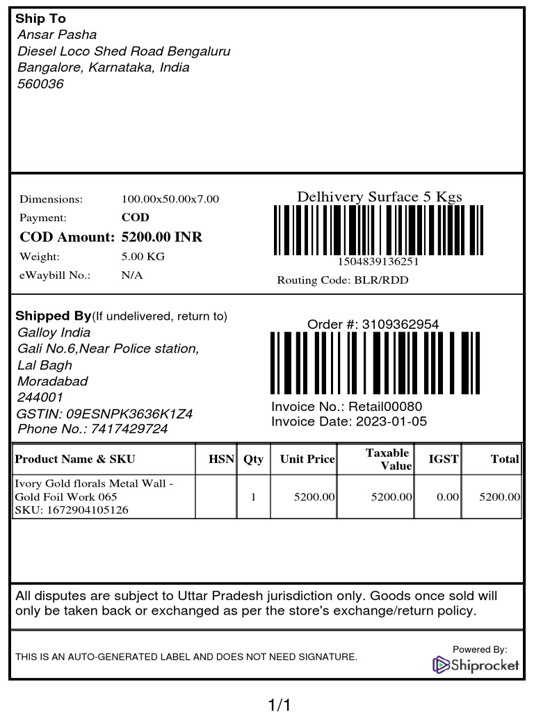 Shipment Details for Ansar Pasha | PDF