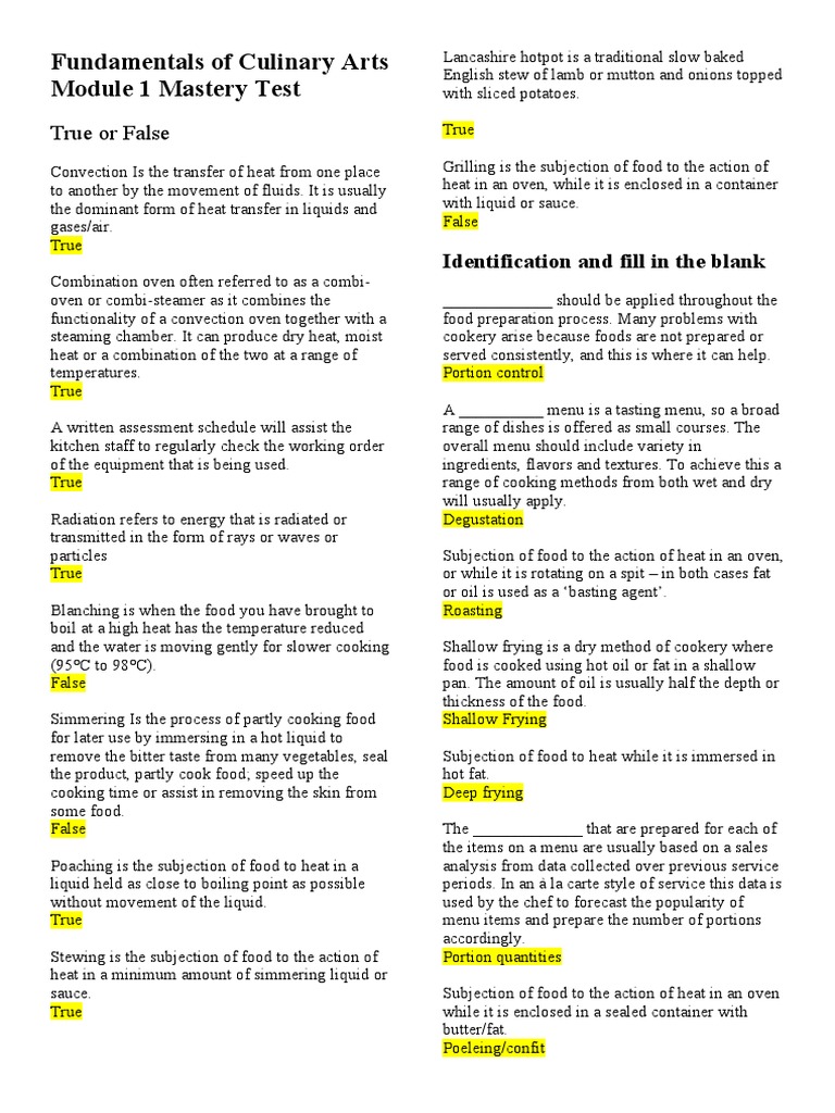 Fundamentals of Culinary Arts Reviewer | PDF | Foods | Cooking