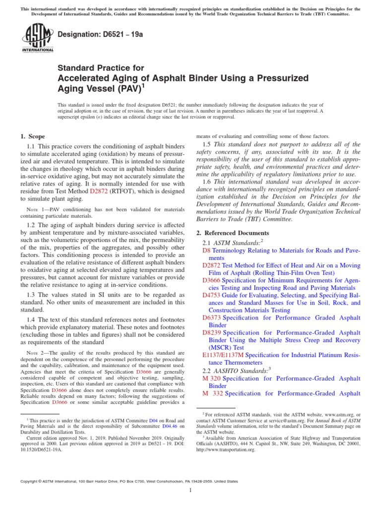PAV Aging-ASTM D6521 | PDF | Pressure Measurement | Vacuum