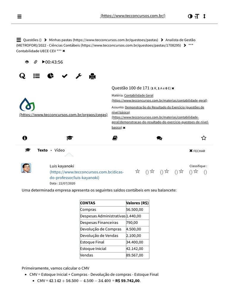 Lucro Líquido e CMV na DRE | PDF | Contabilidade | Receita