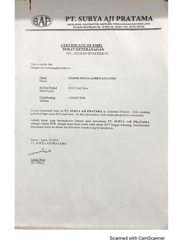 Paklaring PT Surya | PDF