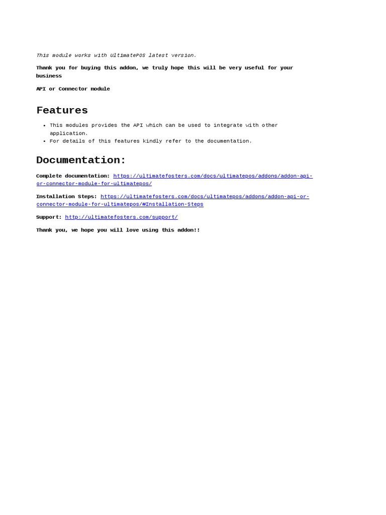 Getting Started - Connector or API Module For UltimatePOS | PDF