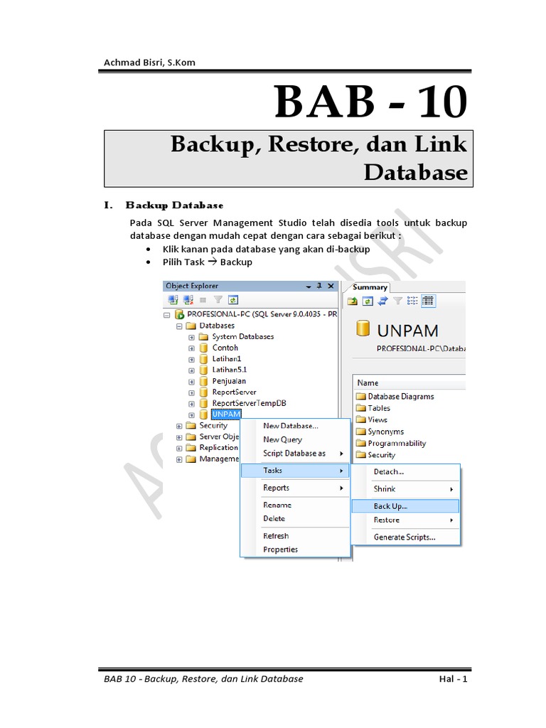 BAB 10 Backup Restore | PDF | Bisnis | Pengelolaan Keuangan & Uang
